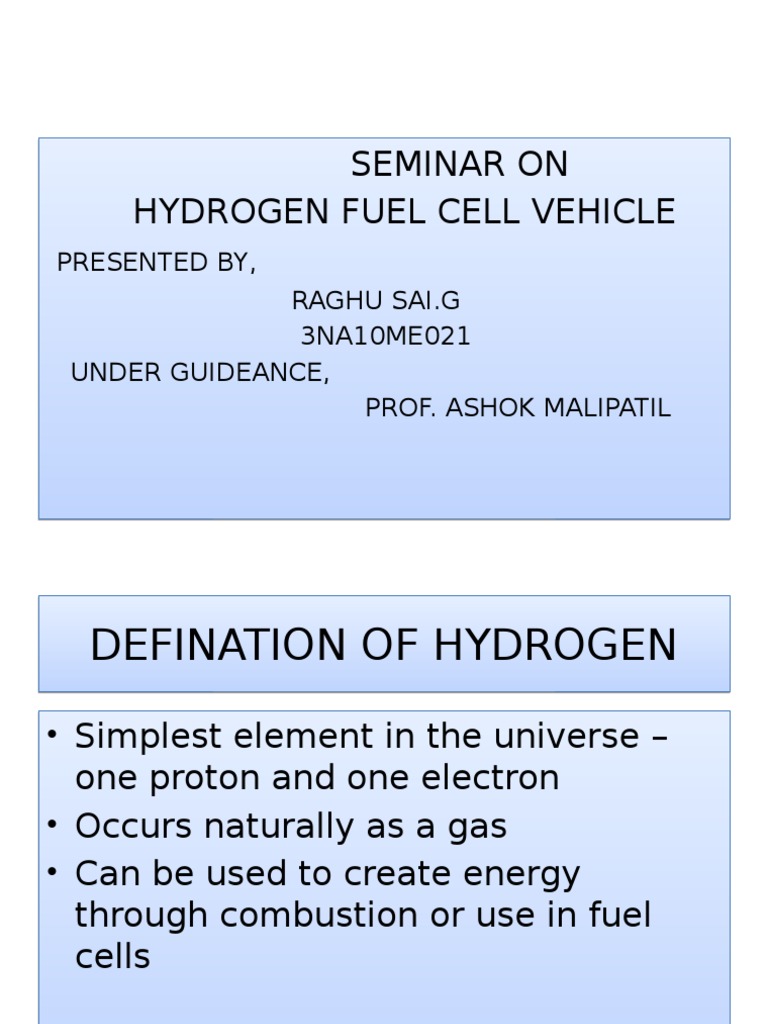 Seminar On Hydrogen Fuel Cell Vehicle Seminar On Hydrogen Fuel Cell ...