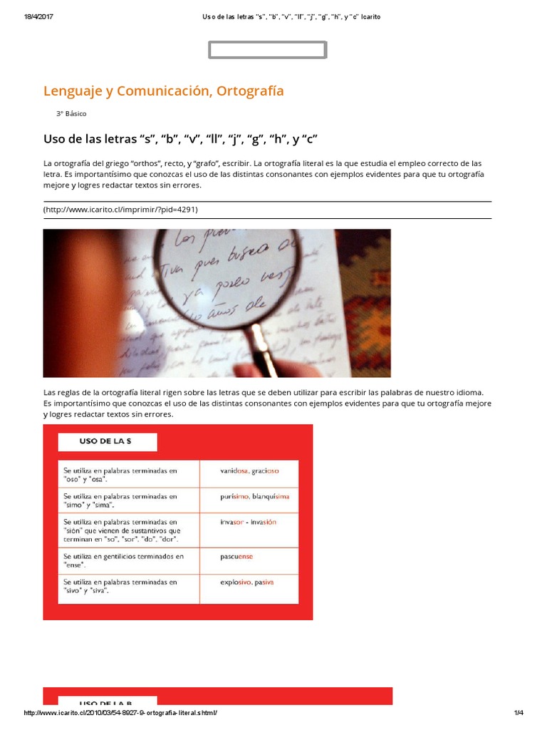 Uso de Las Letras "S", "B", "V", "LL", "J", "G", "H", y "C" Icarito ...