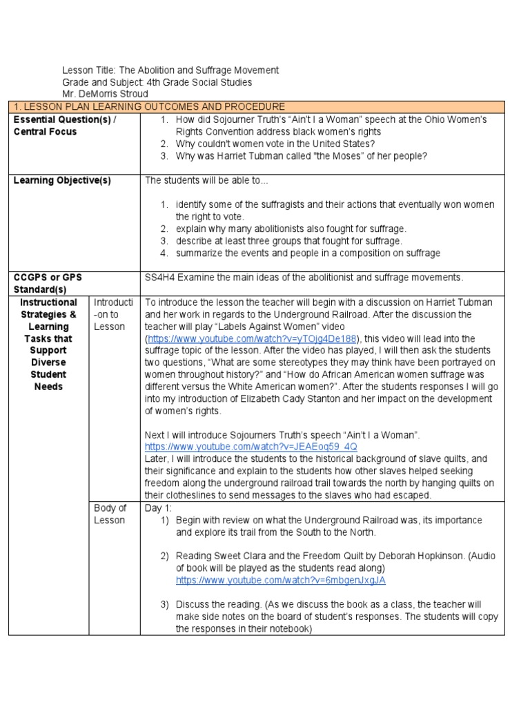 The Abolition and Suffrage Movements 4th Grade Social Studies | PDF