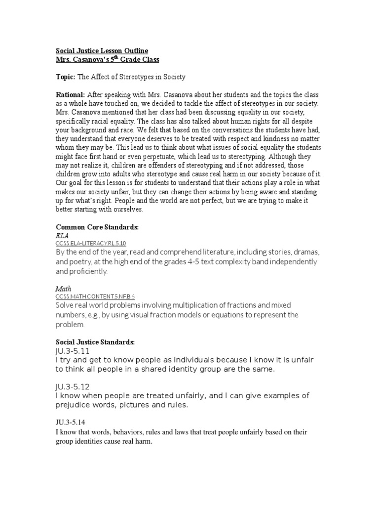 T L330-Social Justice Lesson Outline | PDF | Social Science