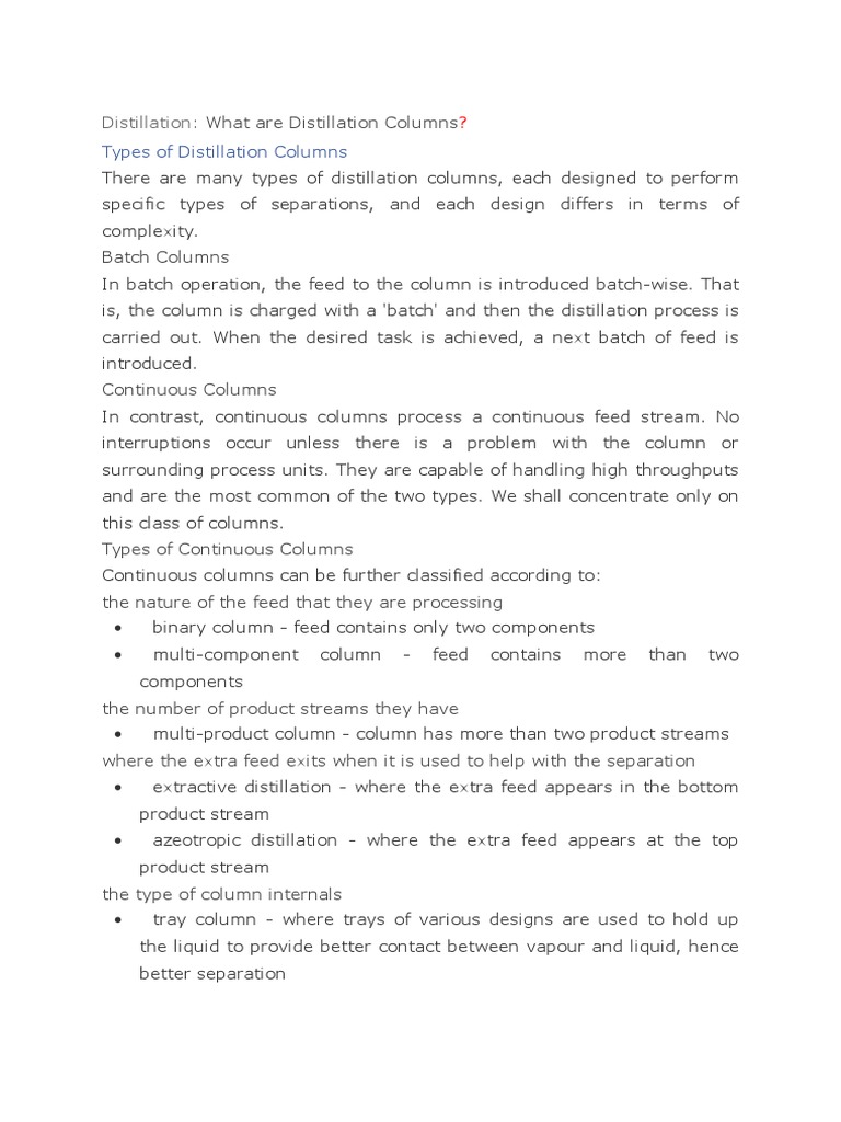 Types of Distillation Columns Explained | PDF | Distillation | Laboratories