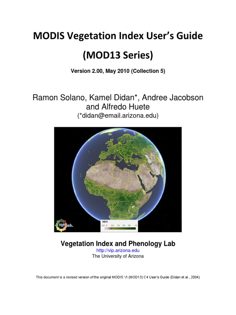 MODIS VI User's Guide: MOD13 Series | PDF | Science | Physics