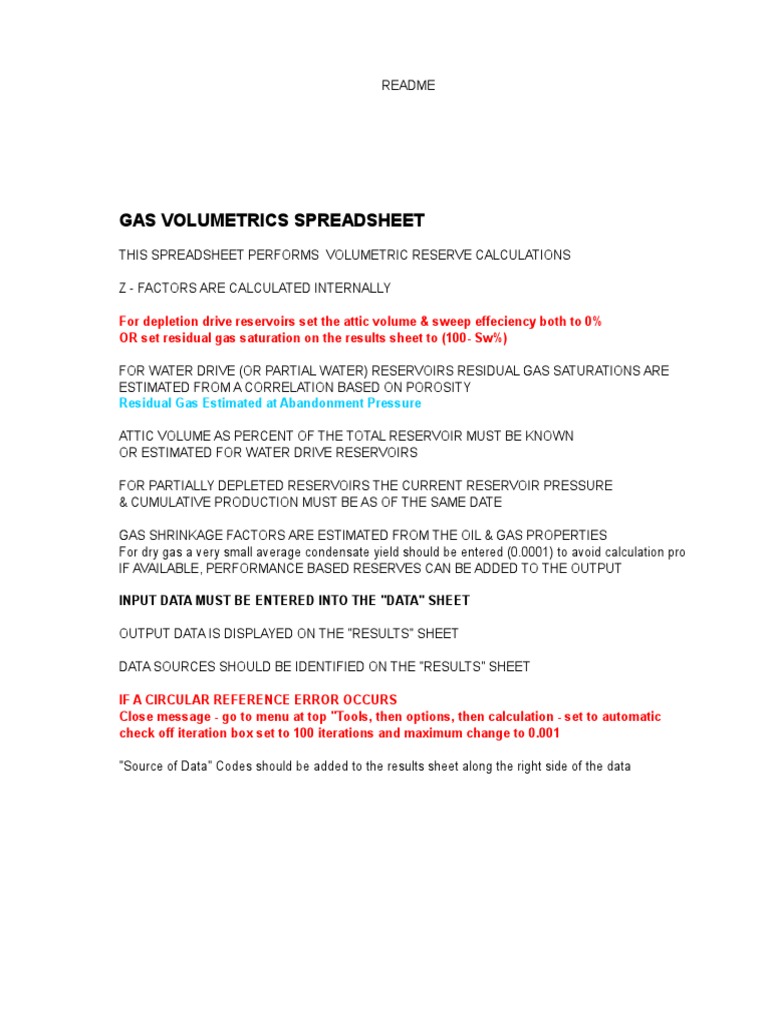 Gas Volumetrics Spreadsheet: Residual Gas Estimated at Abandonment ...