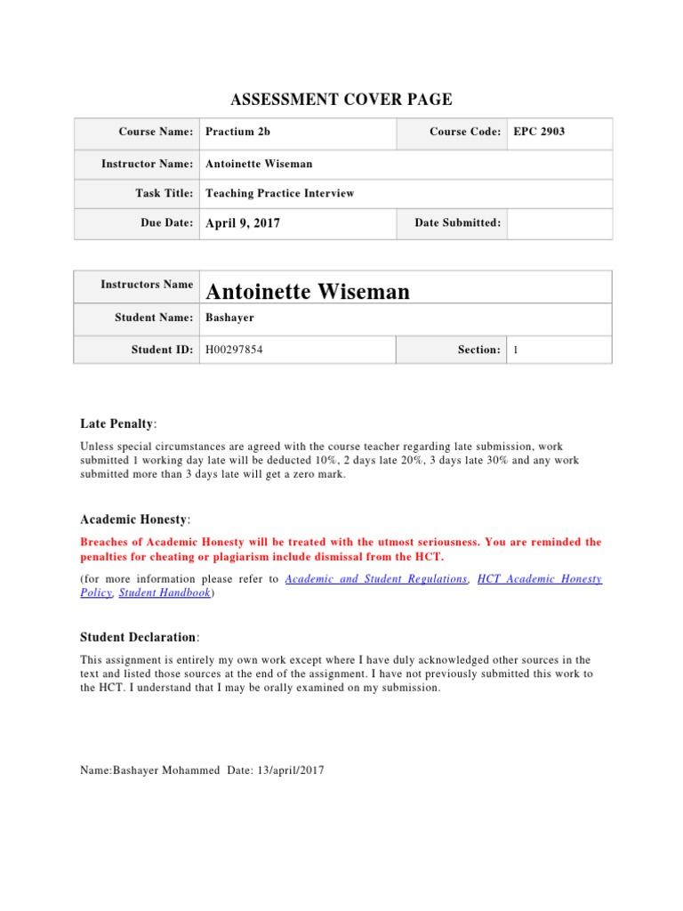 Assessment Cover Page | Download Free PDF | Academic Dishonesty ...