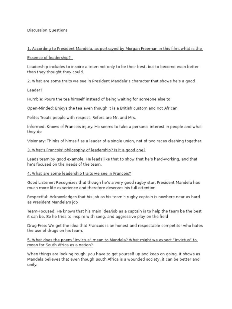 Invictus Discussion Questions and Answers Download | PDF