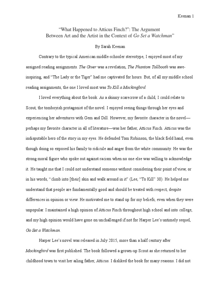 Atticus Finch and Go Set A Watchman | PDF | Harper Lee | To Kill A ...