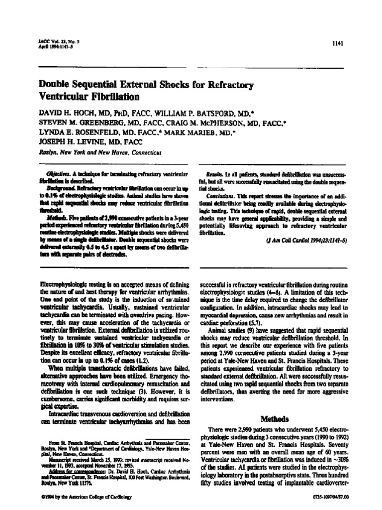 Hoch 1994 Double Sequential External Shocks For Refractory Ventricular ...