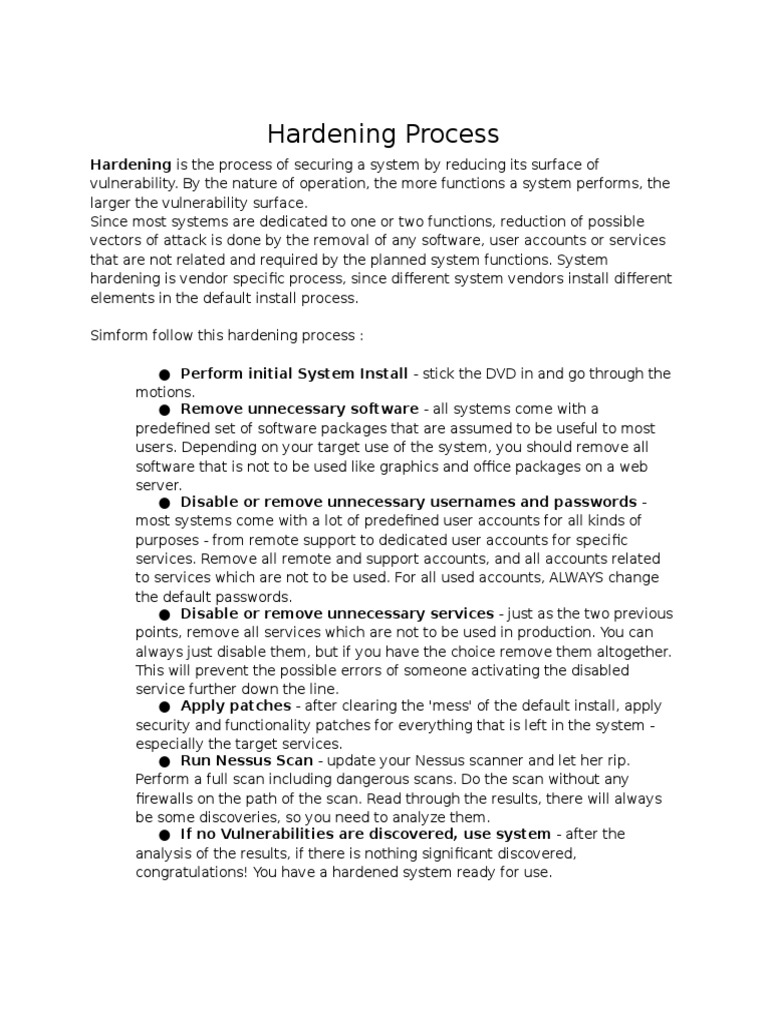 Hardening Process Checklist | PDF