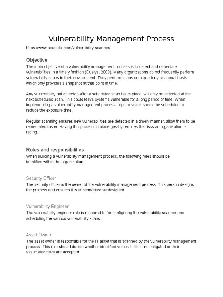 Vulnerability Management Process | PDF | Vulnerability (Computing ...