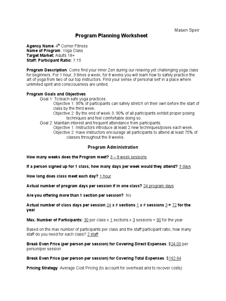 Program Planning Worksheet: Masen Speir | PDF | Business | Government ...