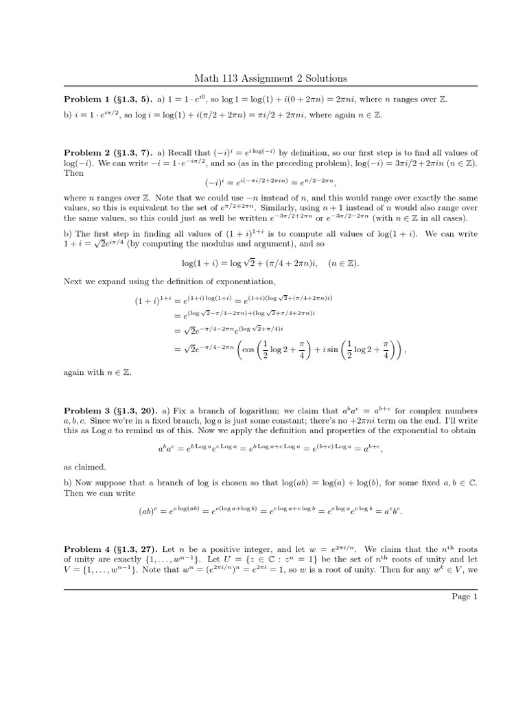 Math 113 Assignment 2 Solutions | PDF | Logarithm | Functions And Mappings