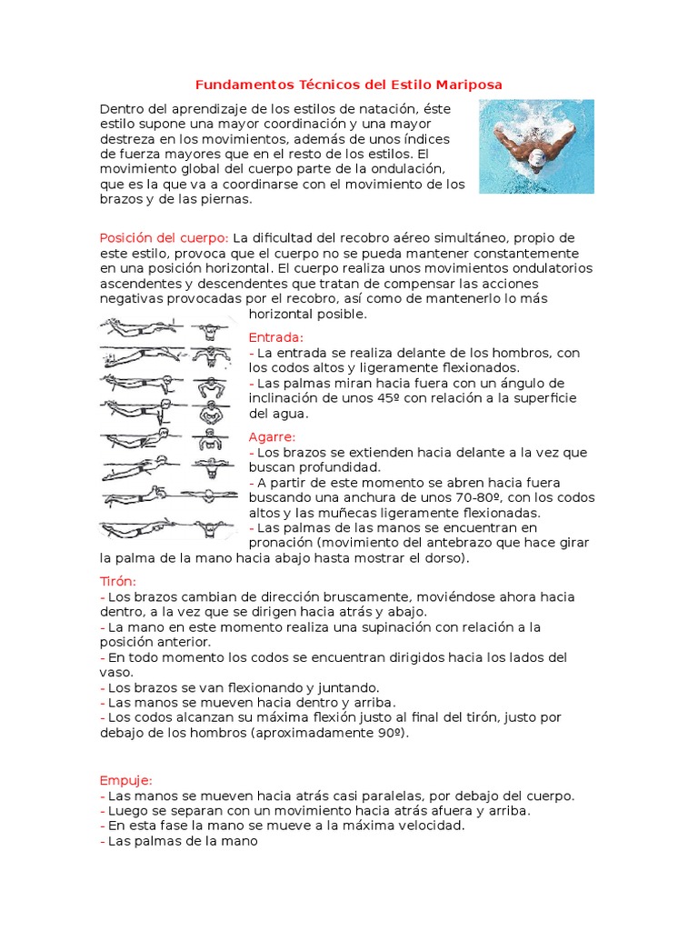 Fundamentos Técnicos Del Estilo Mariposa | PDF | Deportes | Naturaleza
