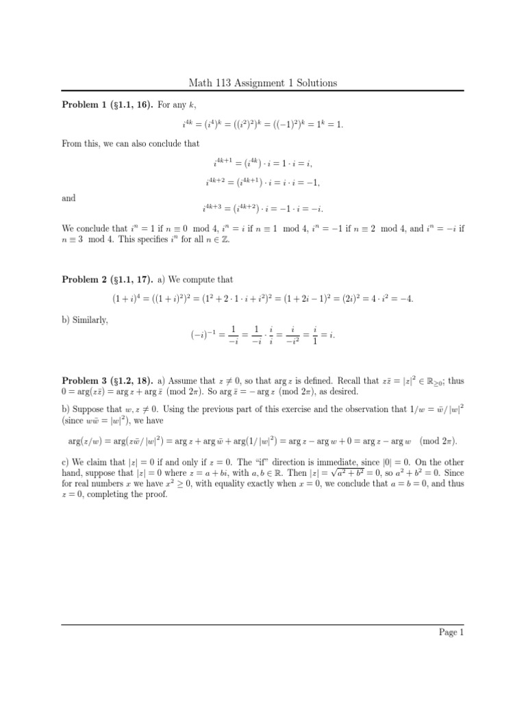 Math 113 Assignment 1 Solutions: 4k 4 K 2 2 K 2 K K | PDF