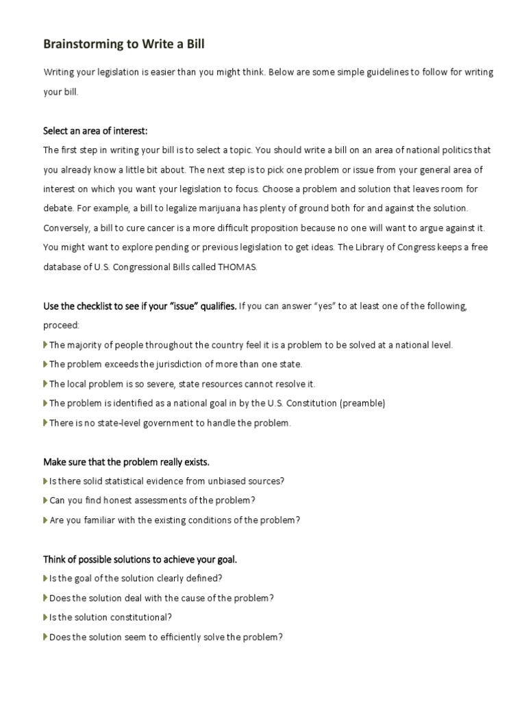 Guidelines for Writing a Bill | PDF | Bill (Law) | United States Congress