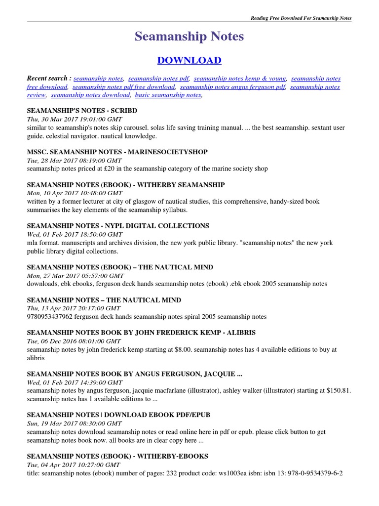 Seamanship Notes | PDF | E Books | Water Transport