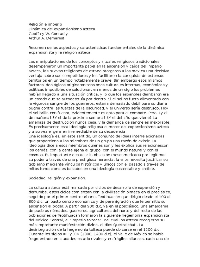 Religión e Imperio Geoffrey W. Conrad | PDF | azteca | Rituales