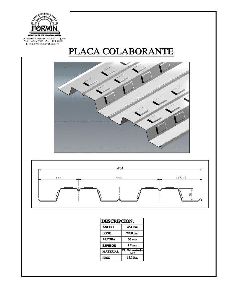 Ficha Tecnica de Placa Colaborante PDF | PDF