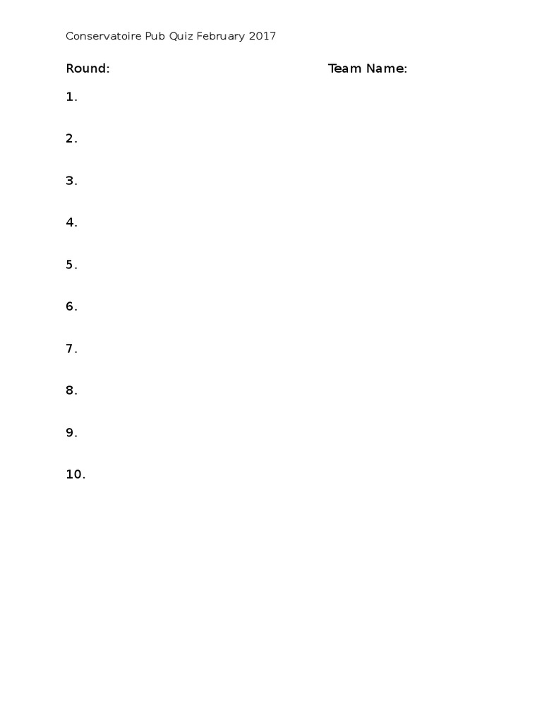 Pub Quiz Response Sheets | PDF