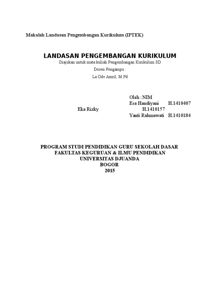 Makalah Landasan Pengembangan Kurikulum | PDF | Karier & Perkembangan | Ilmu Sosial