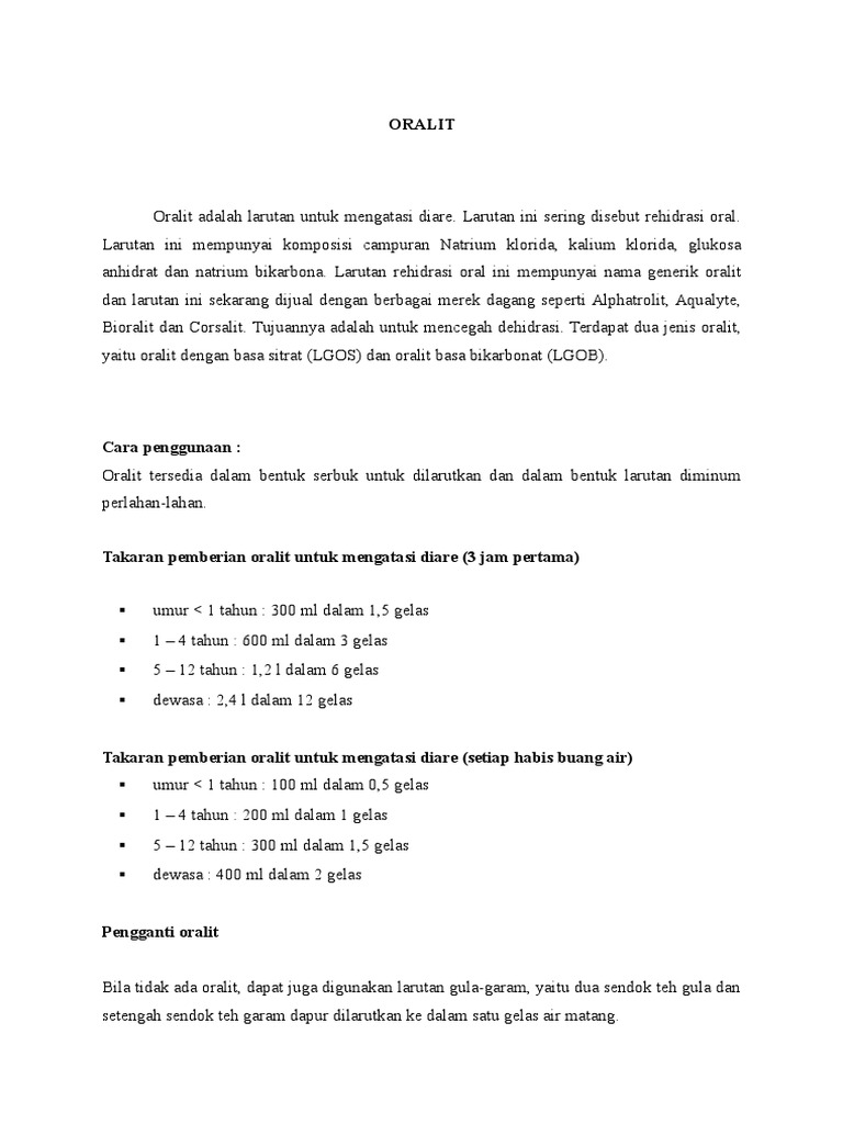 Panduan Penggunaan Oralit | PDF