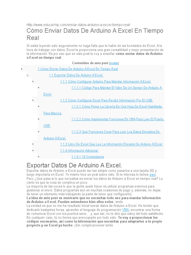Arduino Excel Pdf Microsoft Excel Arduino