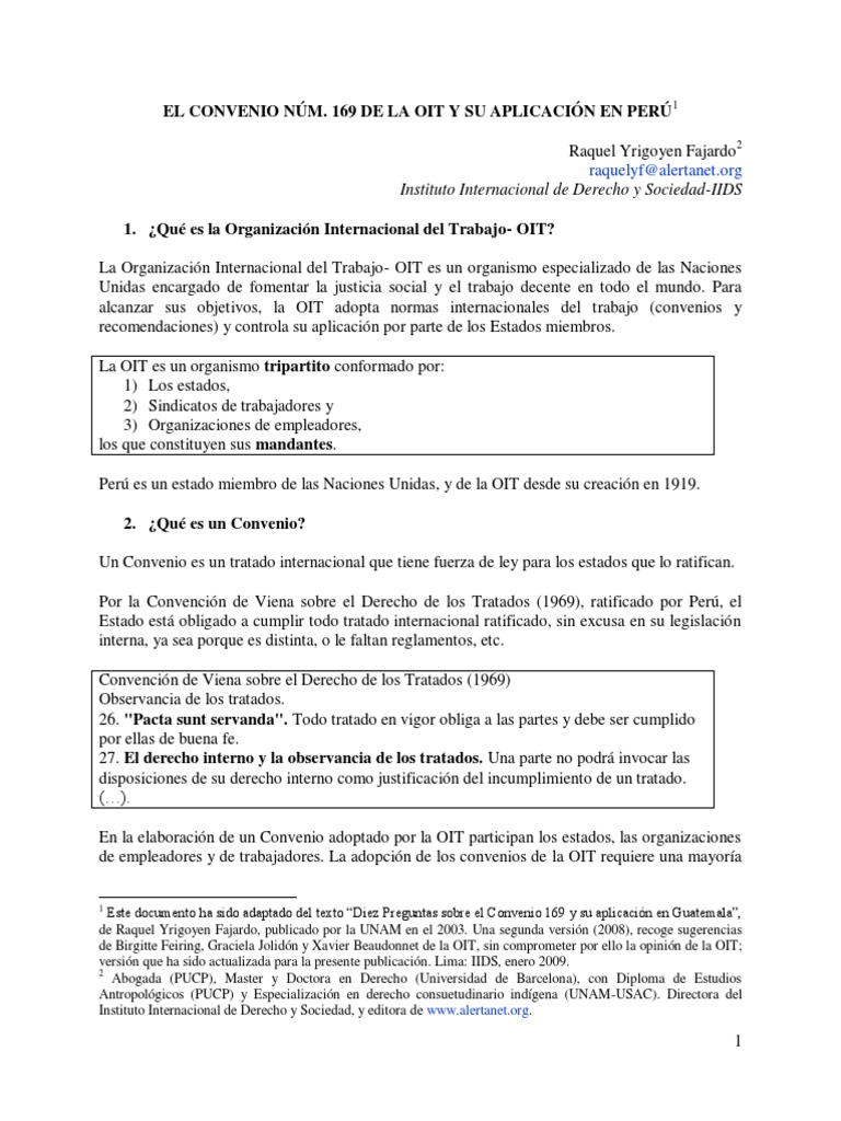 Aplicación del Convenio 169 de la OIT en Perú | PDF | Organización ...