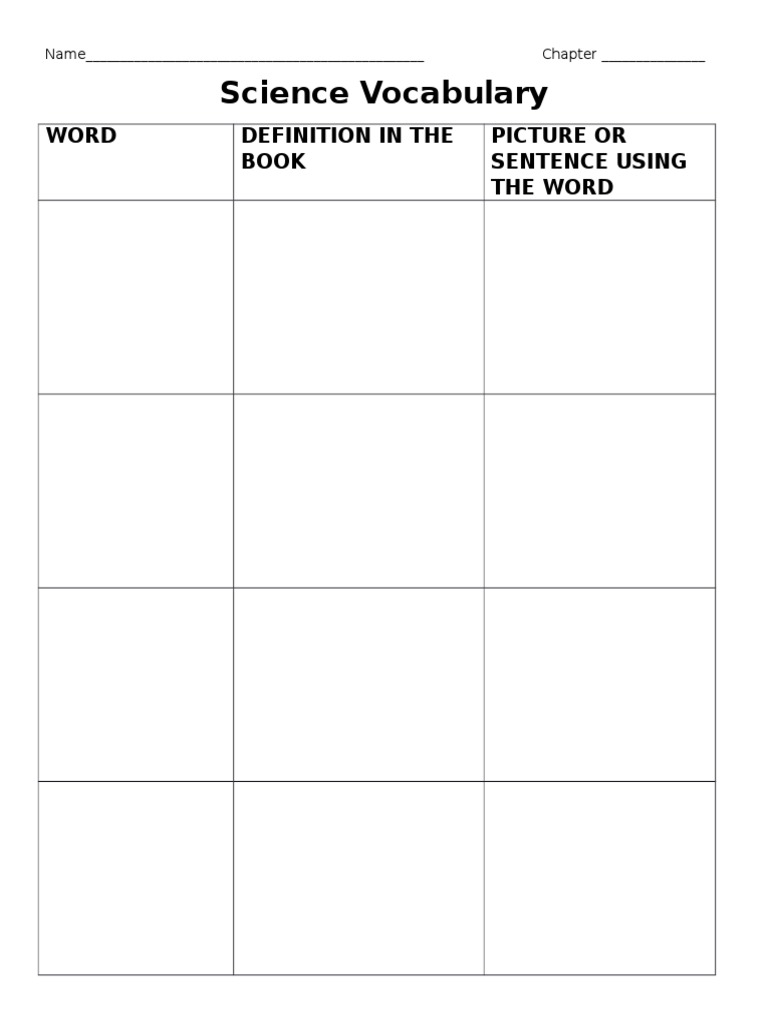 Science Vocabulary: Word Definition in The Book Picture or Sentence ...
