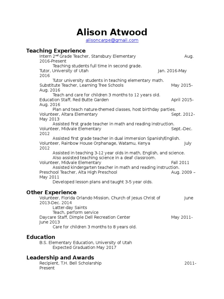 Alison Atwoods Resume | PDF