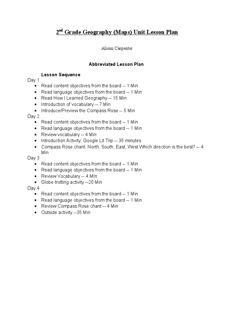 2nd Grade Geography Unit Lesson Plan | PDF | Vocabulary | Psychology