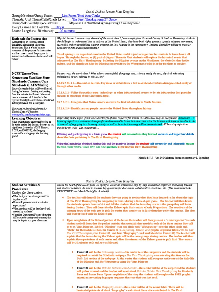 Sse 3312 Thematic Unite Lesson 1 | PDF | Lesson Plan | Educational ...