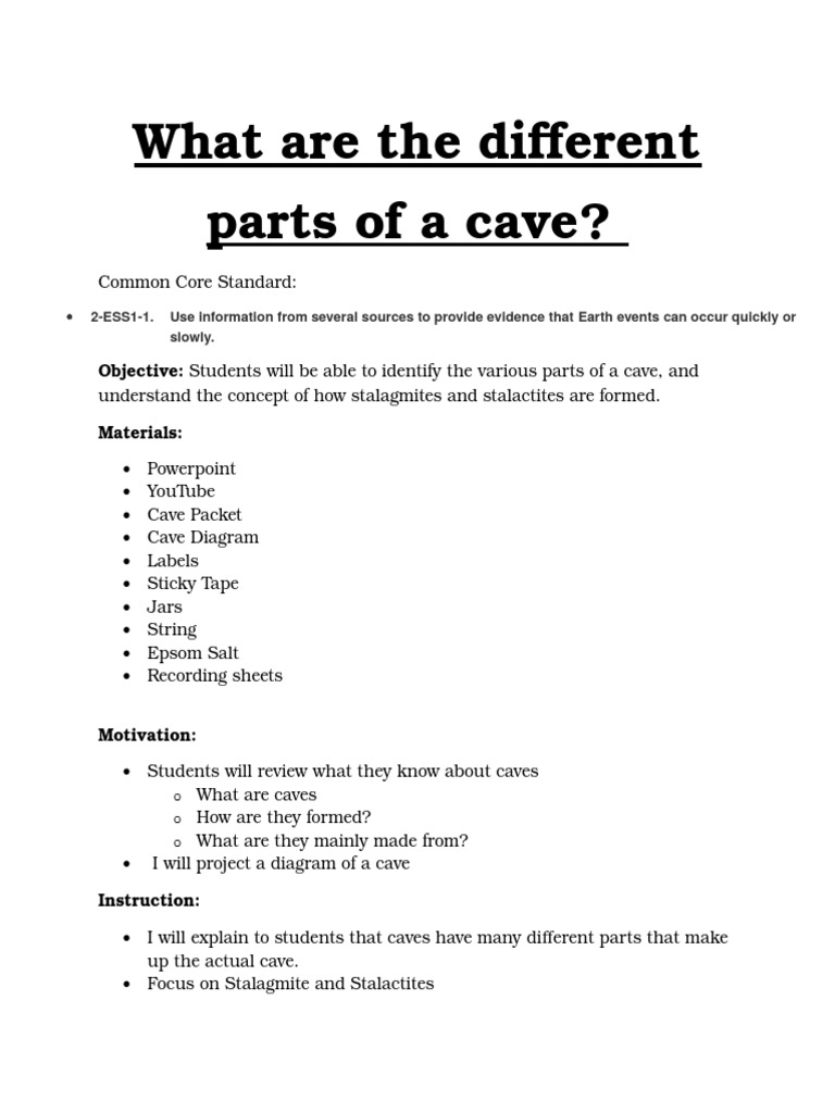 Parts of a Cave and Formation Guide | PDF