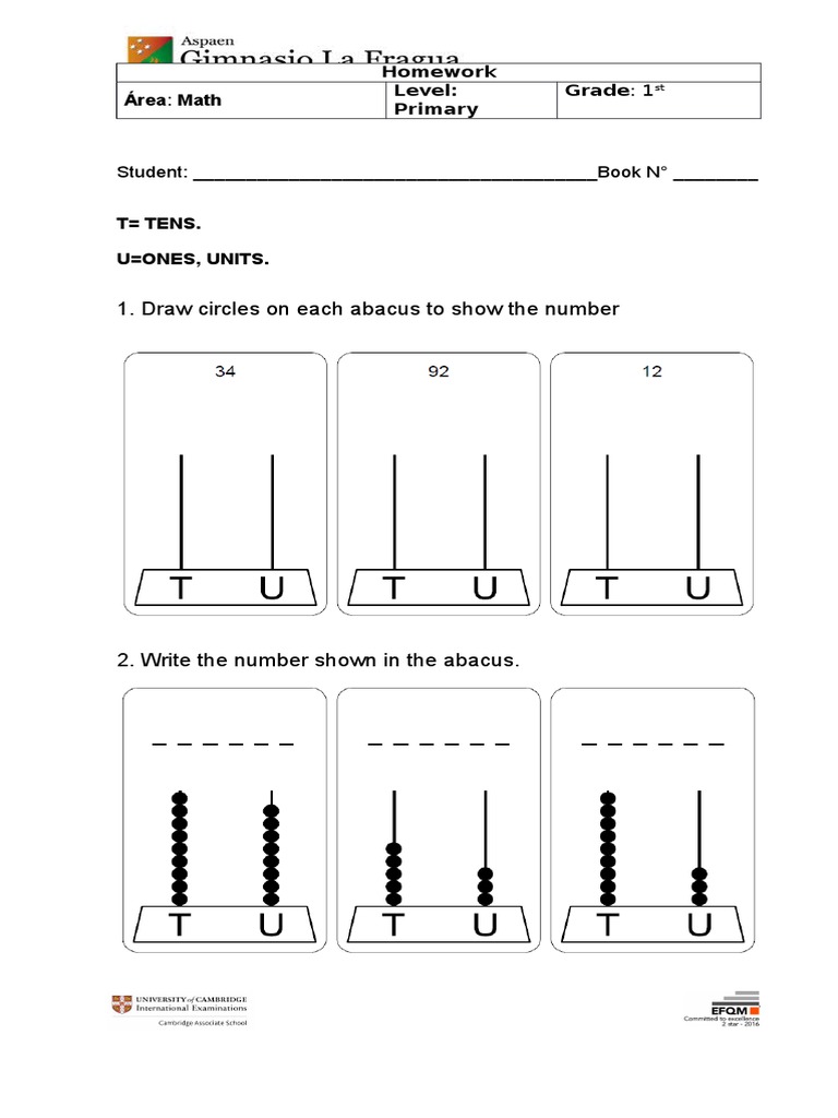 Homework 1st Grade 5 Abril | PDF