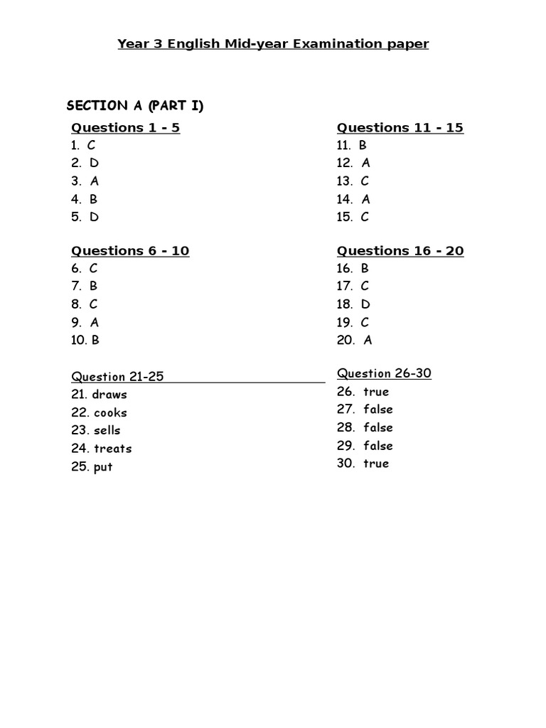 Year 3 English Mid-Year Examination Paper | PDF