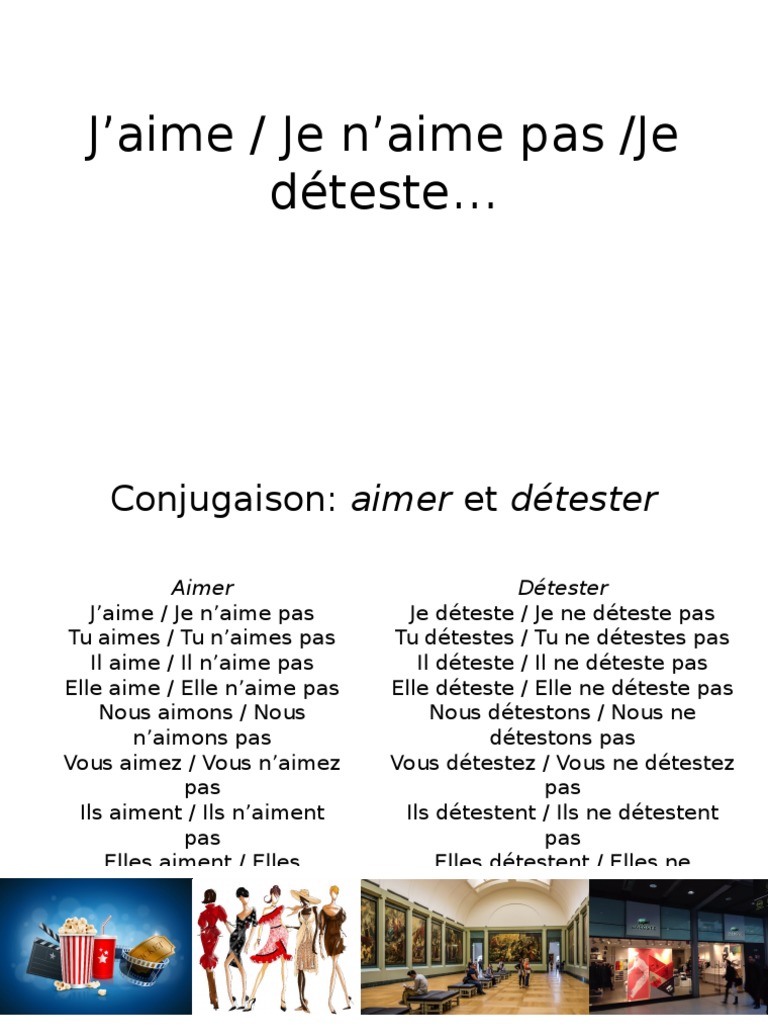 Conjugaison des verbes aimer et détester | PDF