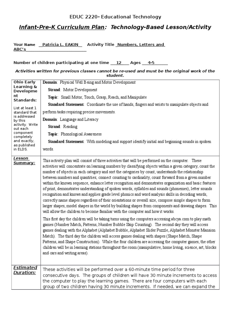 Ed Tech ECDE Activity Plan | PDF