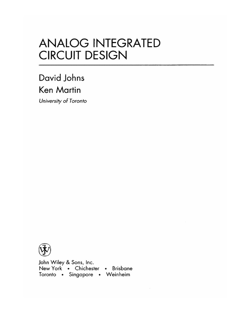 (Book) Analog Integrated Circuits Design by Johns and Martin-1997 PDF | PDF