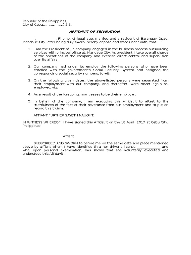 Affidavit of Separation SAMPLE | PDF
