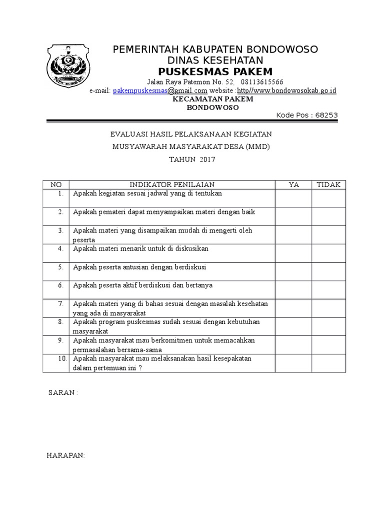 Form Evaluasi Hasil Kegiatan MMD | PDF