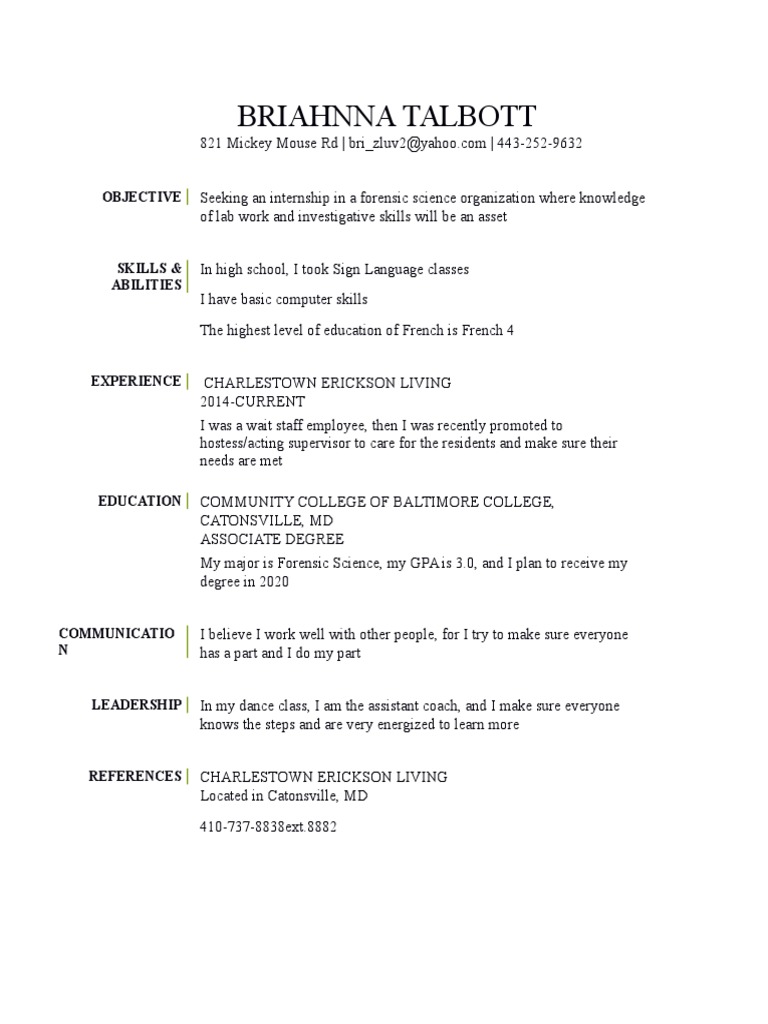 Name Resume Final | PDF