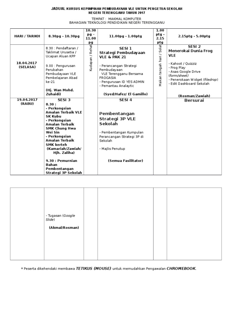 JADUAL Bengkel 3P Pengetua | PDF