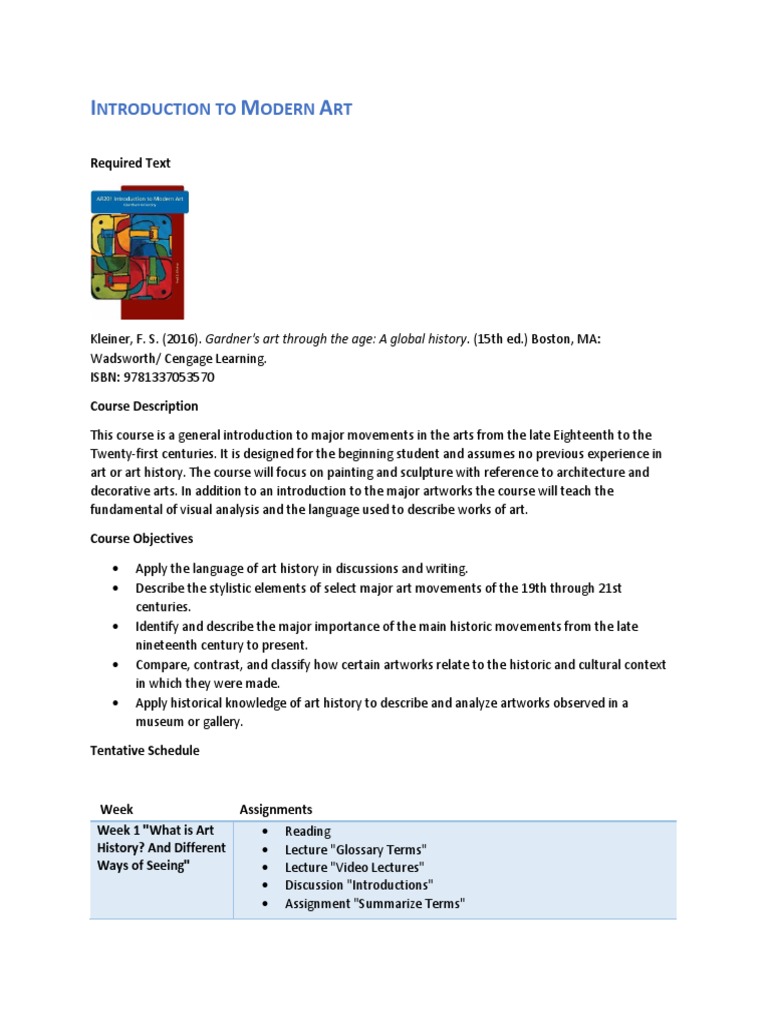 Syllabus - Intro To Modern Art | PDF | Lecture | Art History