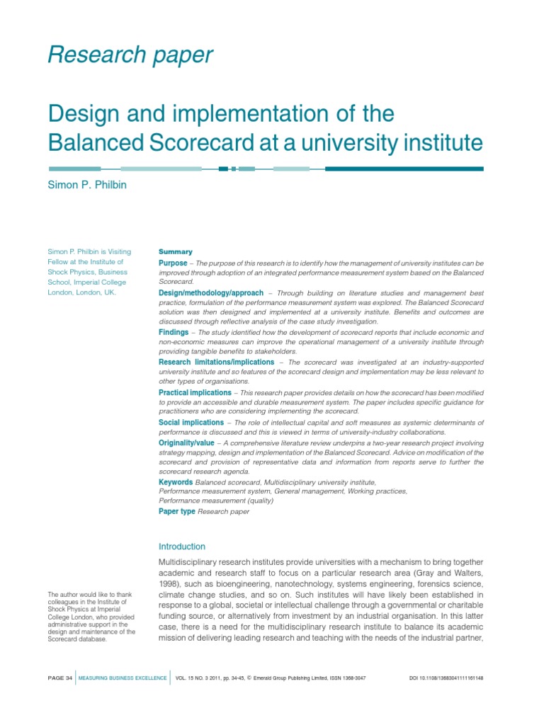 Design and Implementation of The Balanced Scorecard at A University ...