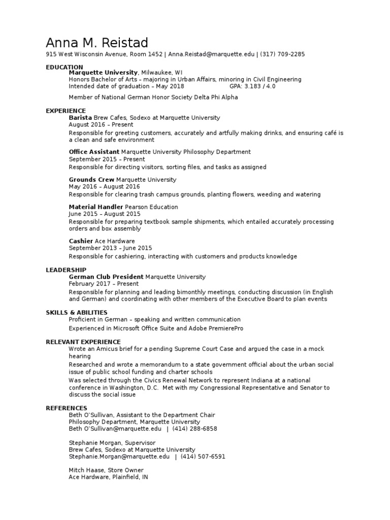 Anna Reistad Resume | PDF