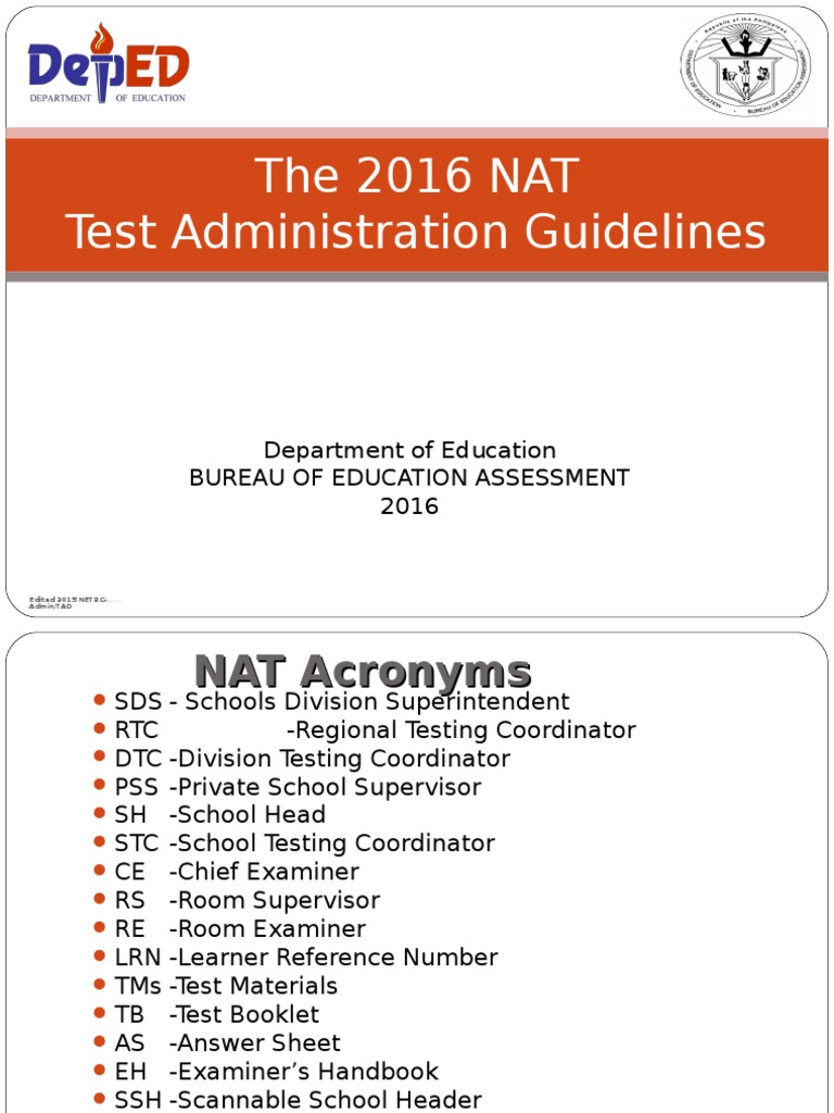 2016 NAT Test Admin Guidelines | PDF | Science, Technology, Engineering ...