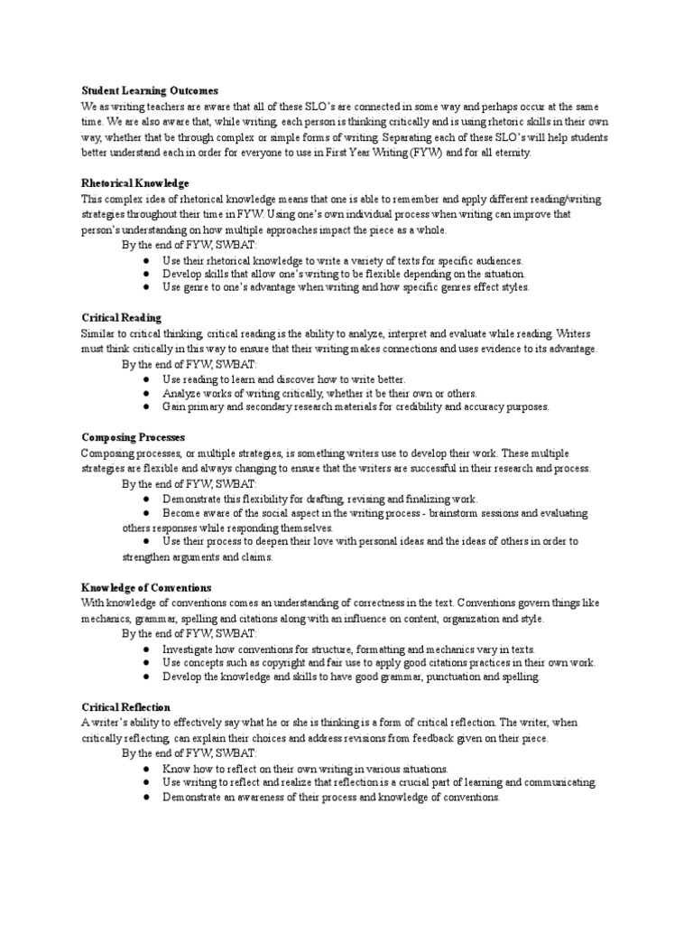 Studio1 Studentlearningoutcomesindividual | PDF | Critical Thinking ...