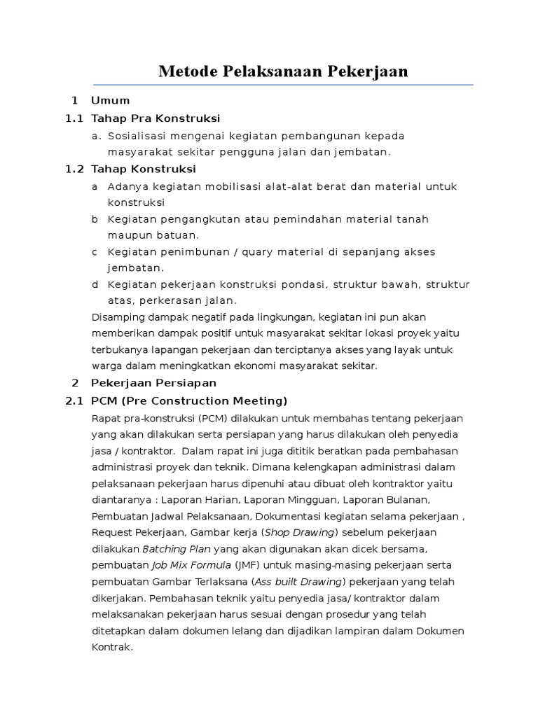 Metode Pelaksanaan Pekerjaan Jembatan | PDF | Teknologi & Rekayasa
