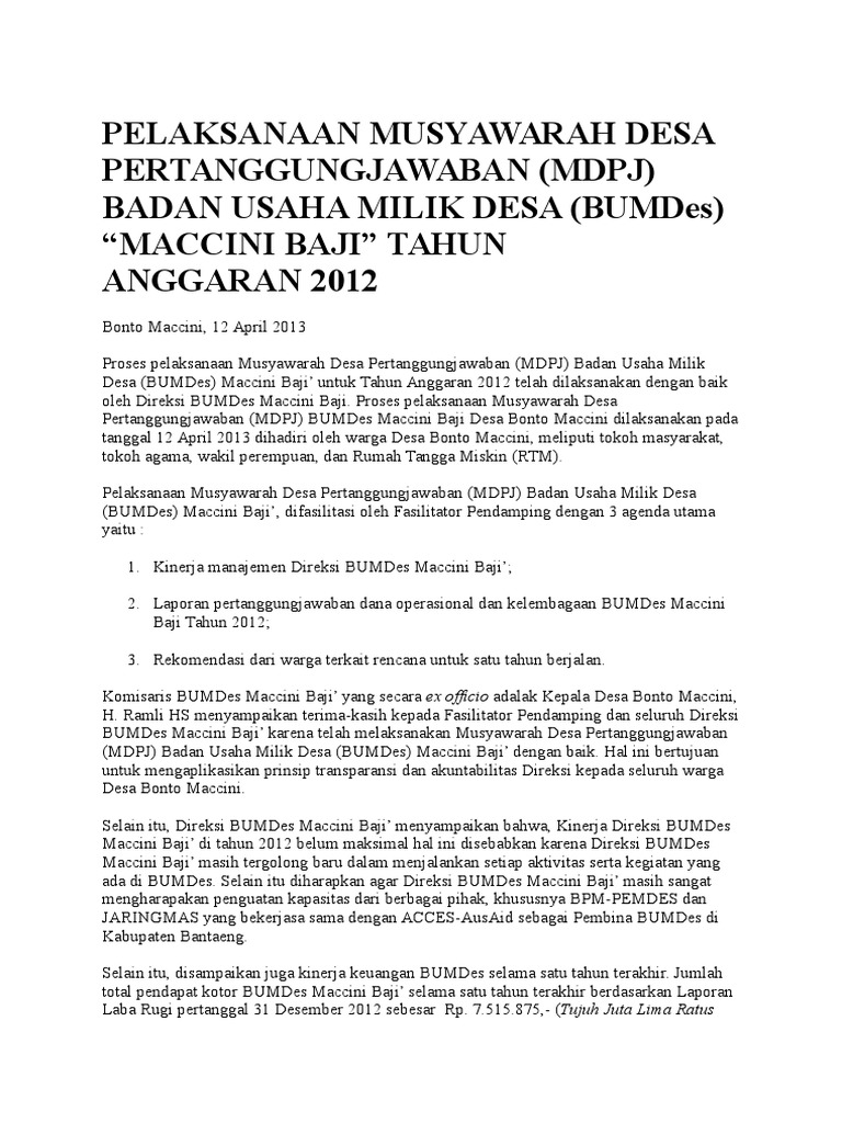 Contoh SPJ Bumdes | PDF