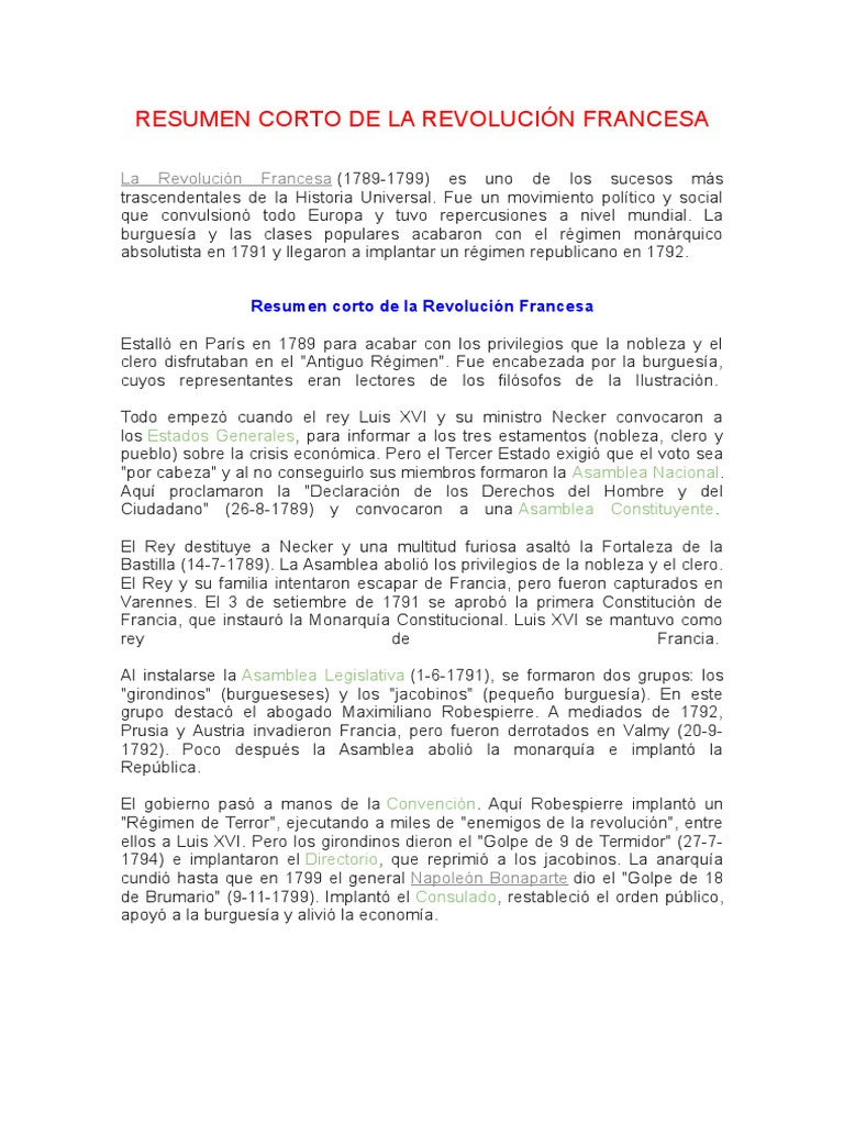 Resumen Corto de La Revolución Francesa