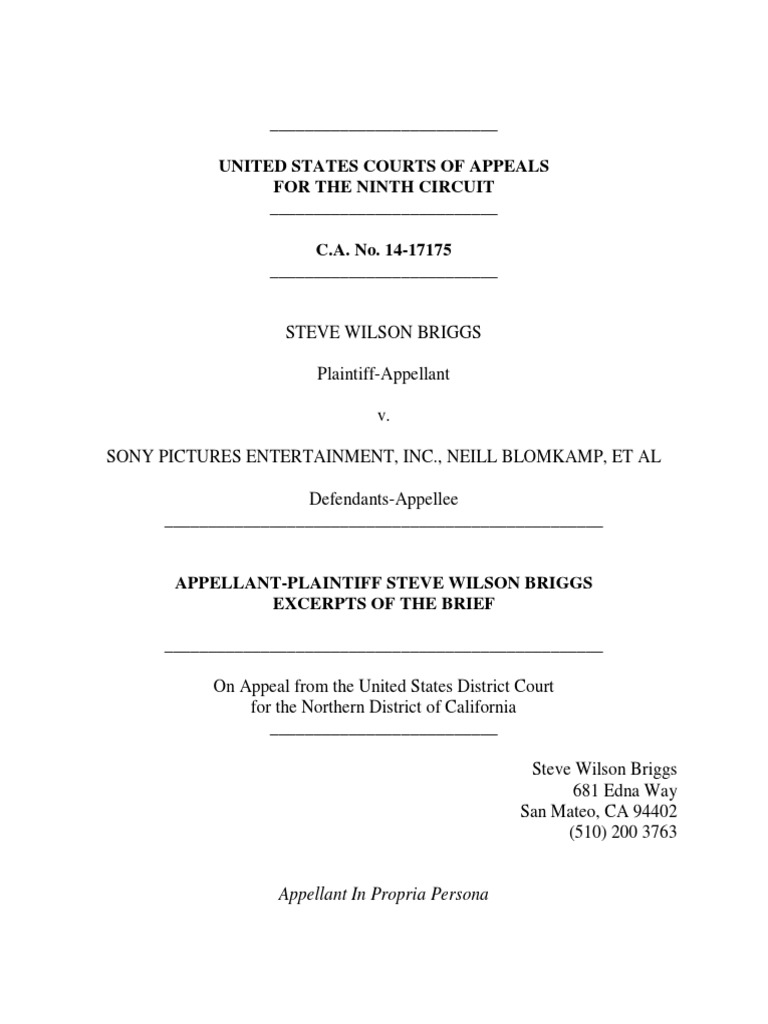 Steve Wilson Briggs' Complete Excerpts of The Record Re Briggs V Sony ...