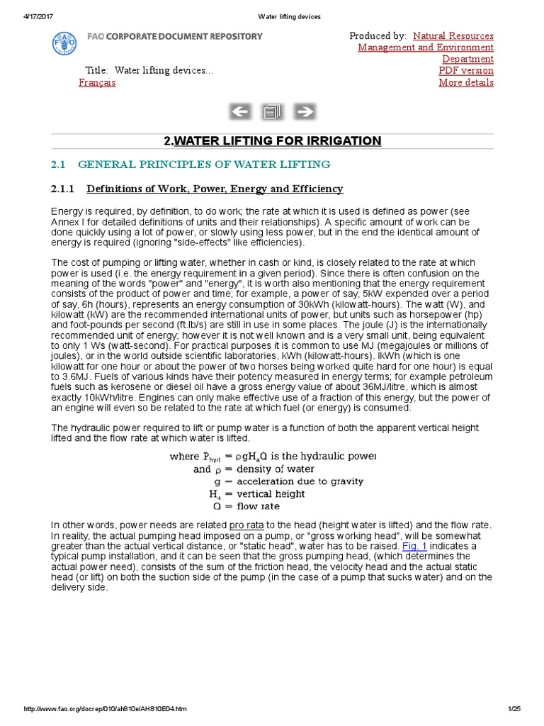 Water Lifting Devices in Irrigation | PDF